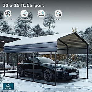 MFSTUDIO Carport 10 x 15 FT Heavy Duty Canopy, Outdoor Metal Car Port with Side Walls, Garage Car Shelter Shade with Galvanized Steel Roof, Frame and Bolts for Car, Truck and Boats