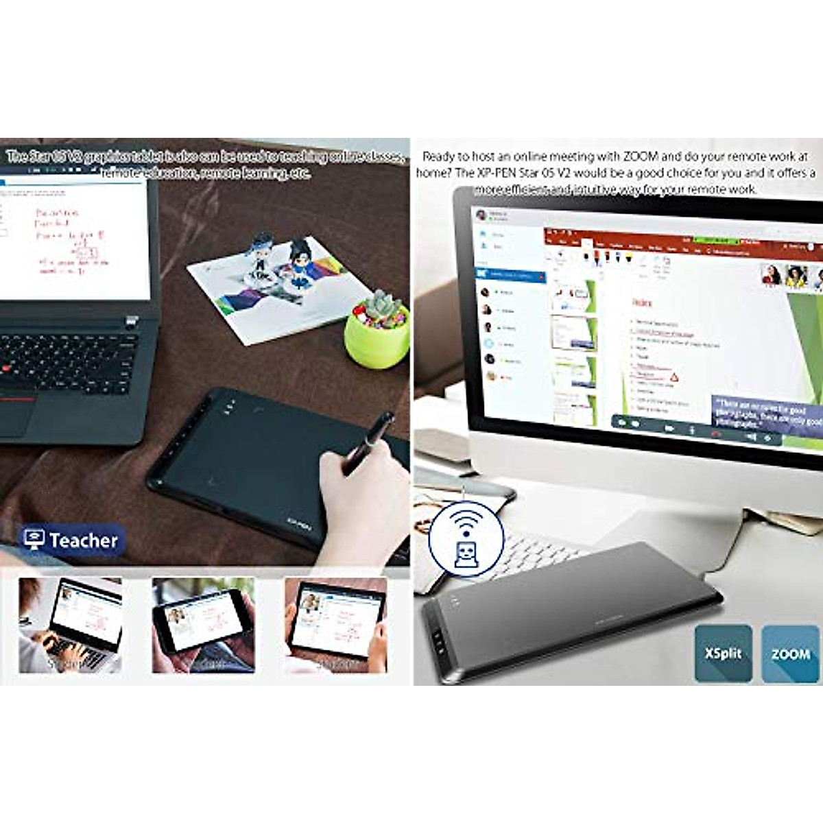 XPPen 8X5 Inch Graphics Drawing Tablet Star05 V2 Wireless 2.4G Digital Drawing Tablet with 8192 Pressure Battery-Free Stylus & Touch Hot Keys Compatible with Window/Mac