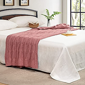 Aormenzy Dusty Pink Knit Throw Blankets Cable Knit Decorative Throw Blanket Dusty Rose Soft Cozy Knitted Blanket for Sofa Couch Bed, 50" x 60"