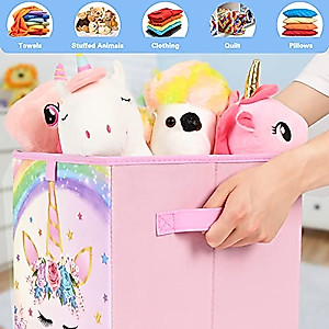 Cube Storage Bins - 4 Pack Fabric Foldable Storage Cube Organizer for Kids Decorative Storage Baskets with Handles 11" x 11" Home Closet Nursery Room Bedroom (Unicorn)