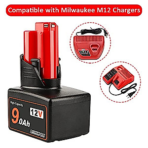 AMICROSS 12V Battery 9.0Ah Compatible with M12 Milwaukee 48-11-2440 48-11-2412 48-11-2460 48-11-2411 48-11-2420 48-11-2401 48-11-2402 48-11-2401 12-Volt M12 Cordless Tools 2-Pack