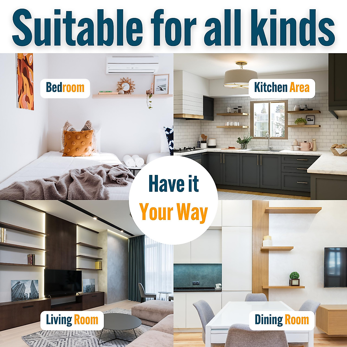 EVALD Hidden Floating Shelf Bracket | 8-Inch Heavy Duty Blind Shelf Support | Kitchen Shelf, Fireplace Mantel Bracket | Invisible Wall Mount Bracket for Home & Office | Floating Shelf Hardware 6 Pack