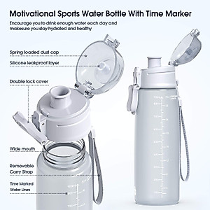 Y&3 32oz Motivational Fitness Sports Water Bottle With Time Marker, BPA Free Tritan Plastic, Leakproof Flip Top, For Gym, Outdoor, Office Work (Frosted Gray, 32oz)