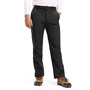 TBMPOY Men's Snow Ski Hiking Pants Waterproof Winter Fleece Lined Pants Camping Skiing Ice Fishing Pants with Belt 01 Thick Black M