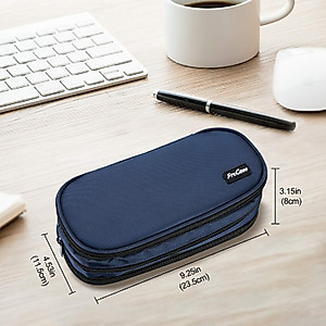 ProCase Big Capacity Pencil Case Pen Bag, Handheld Pencil Holder Pouch Pen Organizer Students Stationery Pouch with Durable Zipper Multi Compartments for School & Office Supplies –Navy