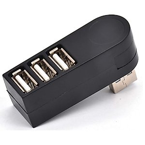 3 Ports USB 2.0 Rotatable HUB, USB to 3USB Converter 90° 180° 270° Degree for PC Laptop Notebook Tablet (Black)