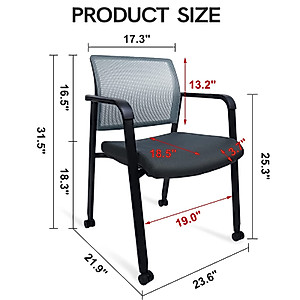 CLATINA Mesh Back Guest Reception Arm Chairs with Wheels, Waiting Room Chairs with Upholstered Fabric Seat and Ergonomic Lumbar Support for Office Conference School Church Grey