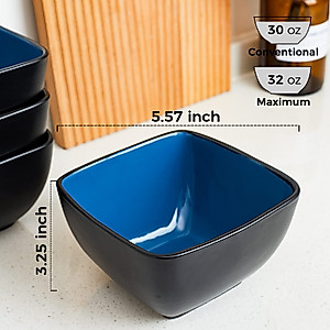 AmorArc 32oz Square Cereal Soup Bowls, Stoneware Bowls Set of 4 for Kitchen, Large Bowls for Cereal,Soup,Salad,Meal, Microwave & Dishwasher Safe-Colorful Inside