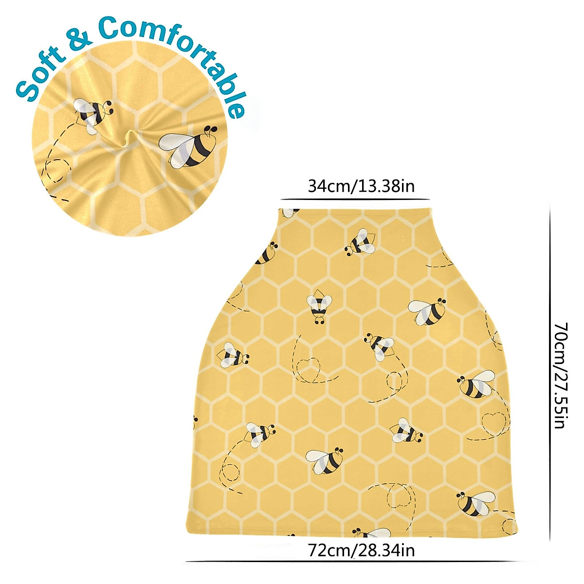 YYZZH Cute Bee On Honey Yellow Honeycomb Pattern Stretchy Baby Car Seat Cover Infant Canopy Nursing Covers Breastfeeding Cover Breathable Windproof Winter Scarf for Boys Girls
