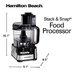 Hamilton Beach Stack & Snap Food Processor and Vegetable Chopper, BPA Free, Stainless Steel Blades, 12 Cup Bowl, 2-Speed 450 Watt Motor, Black (70725A)