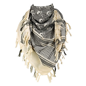 GERINLY Skeleton Shemagh Scarf Palestine Men Tactical Military Desert Scarf Summer Cotton Arab Wrap Shawls Dustproof (Beige)