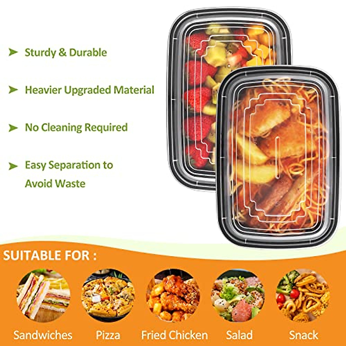 Eupako 55 Sets 28 oz Meal Prep Container Reusable - Plastic-Food-Storage-Containers-with-Lids, Disposable To Go Containers, Portion Control - Microwave, Dishwasher, Freezer Safe (1 Compartment)