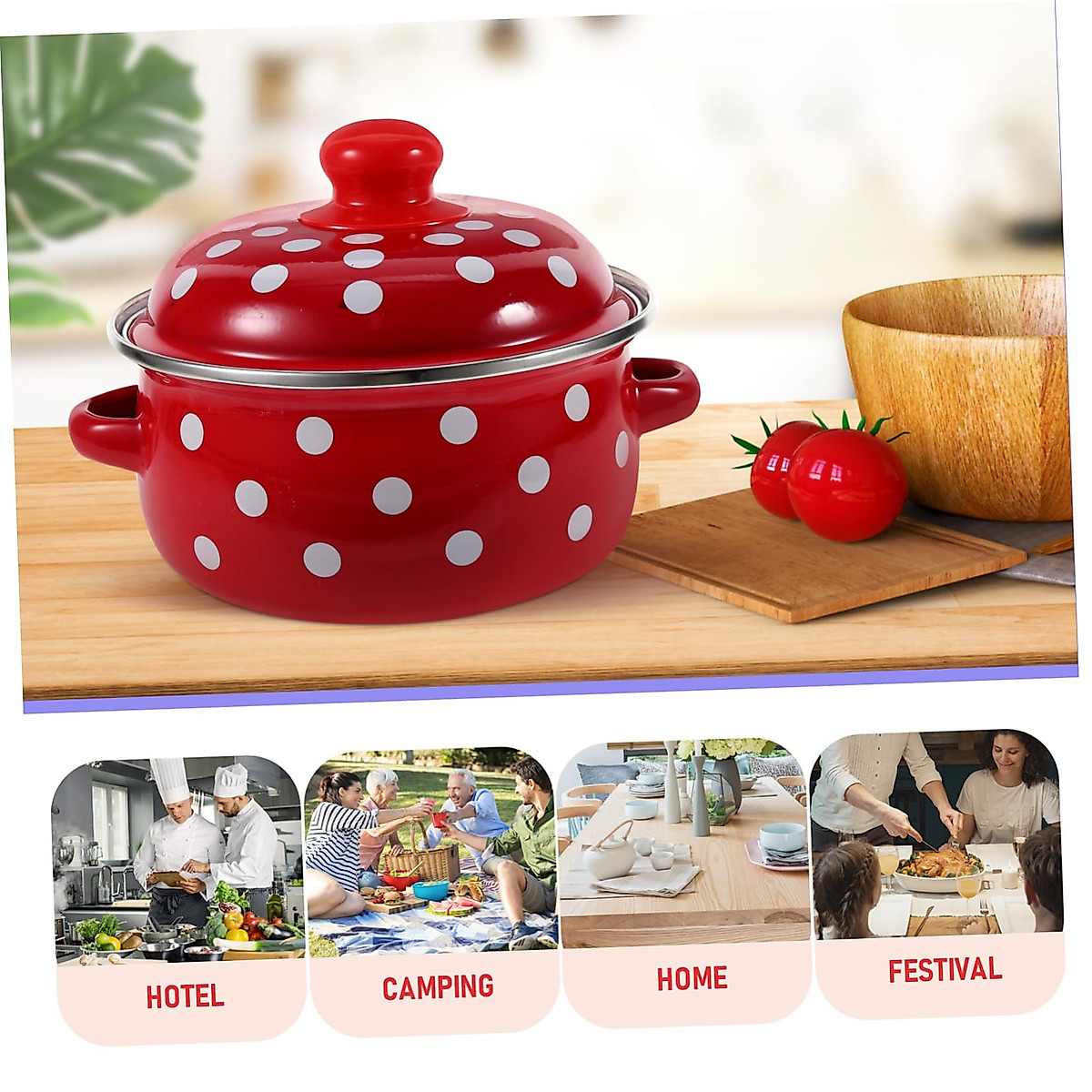 GRIRIW Double Ear Enamel Soup Pot Induction Pans Ceramic Cooking Pot Coffee Maker Soup Making Pot Ceramic Soup Mug with Lid Pasta Pot Ceramic Clay Cooking Supplies Stove Baby