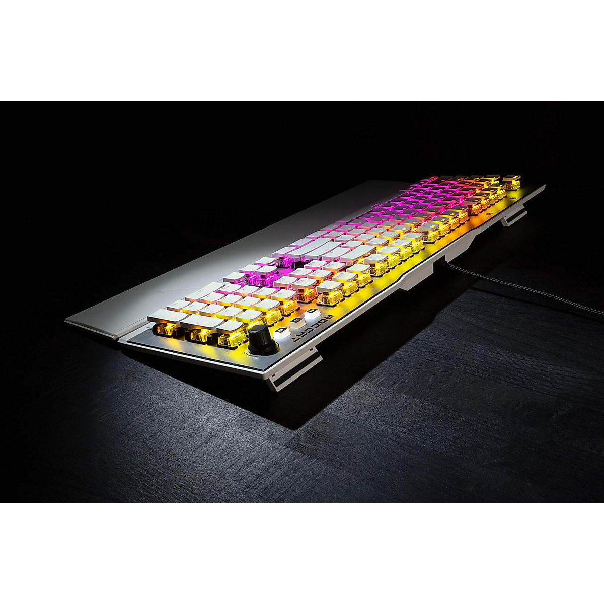 ROCCAT Vulcan 122 Mechanical PC Tactile Gaming Keyboard, Titan Switch, AIMO RGB Backlit Lighting Per Key, Detachable Palm/Wrist Rest, Anodized Aluminum Top Plate, Full Size, White/Silver