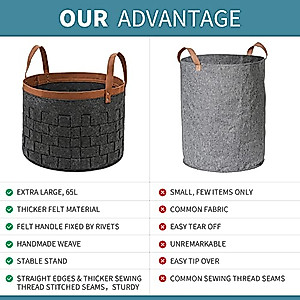 DAKCOS 65L Felt Storage basket Felt Woven Basket 19.6"x19.6"x13" Round Basket with Felt Carry Handles for Toys,Towels,Clothes,Firewood etc.