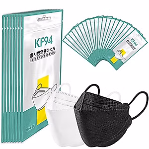TVRtyle 50PCS 5 Color Adult KF94 Mask 3D Design 4-Layers Breathable KF94 Mask Black Cup Dust Mask for Outdoor Daily Use (50pcs, 5 Color) (100PCS, White+Black)