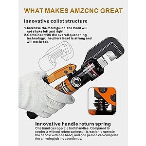 AMZCNC Hydraulic Cable Lug Crimper 10 US TON 12 AWG to 00 (2/0) Electrical Terminal Cable Wire Tool Kit with 9 Die (Crimping Tool)
