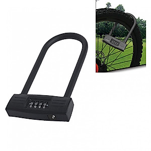 MGUOTP U-Locks Anti-Theft Bike Combination Lock with Vandalproof Cable Weatherproof Shock Combo Gate Lock for Bike Scooter Motorcycles, Black (Color : Black)