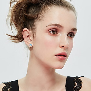 AOVEAO Heart Opal Earrings 925 Sterling Sliver Heart Stud Earrings Opal Earrings Hypoallergenic Opal Heart Jewelry Gifts for Women Girls