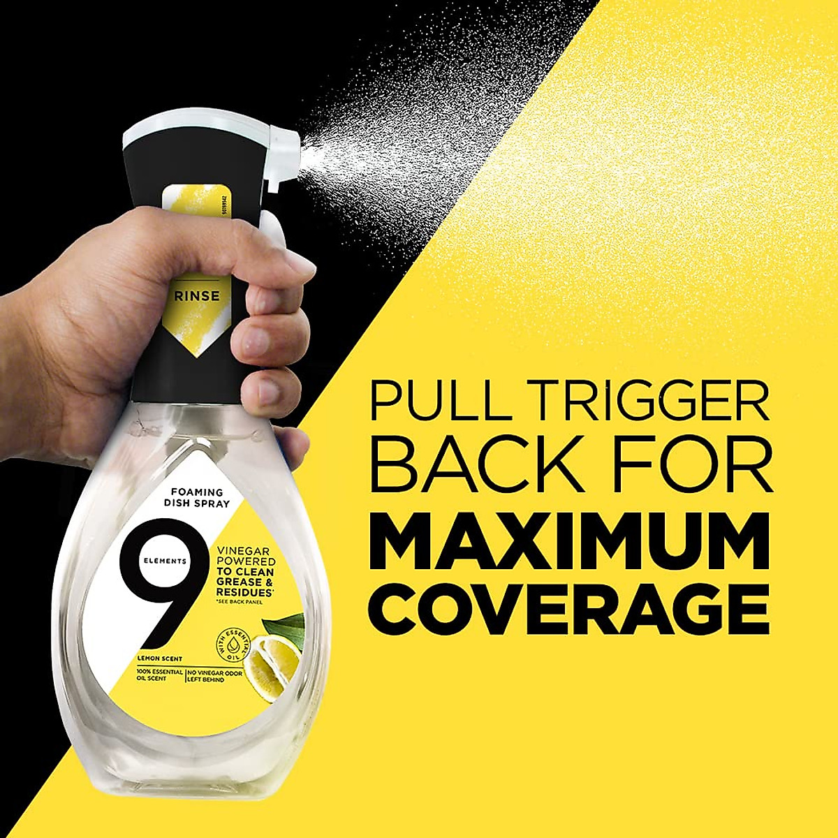 9 Elements Natural Dish Soap, Dishwashing Liquid with Lemon Essential Oils, Made with the Power of Vinegar, 1 Dish Spray Starter Kit & 3 Refills (64 oz Total)