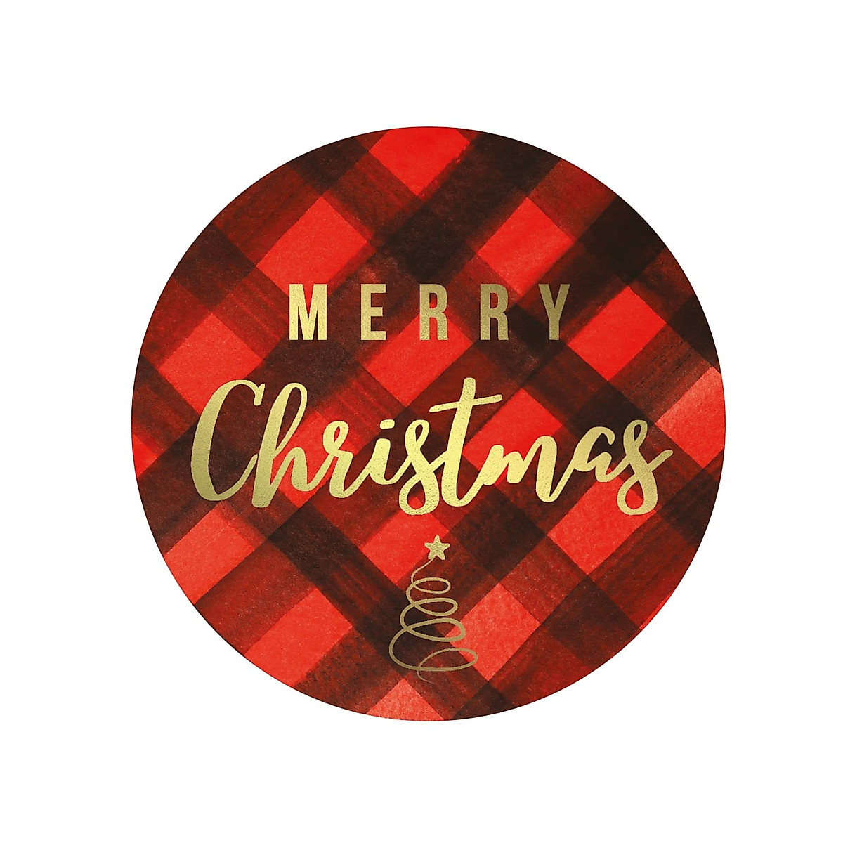 Mobiusea Creation Merry Christmas Stickers | Envelope Seals | 1.4 inch | Gold Foil | Red Buffalo Plaid Labels| Waterproof | 90-Pack for Christmas Gifts, Holiday Stickers for Envelopes, Holiday Cards