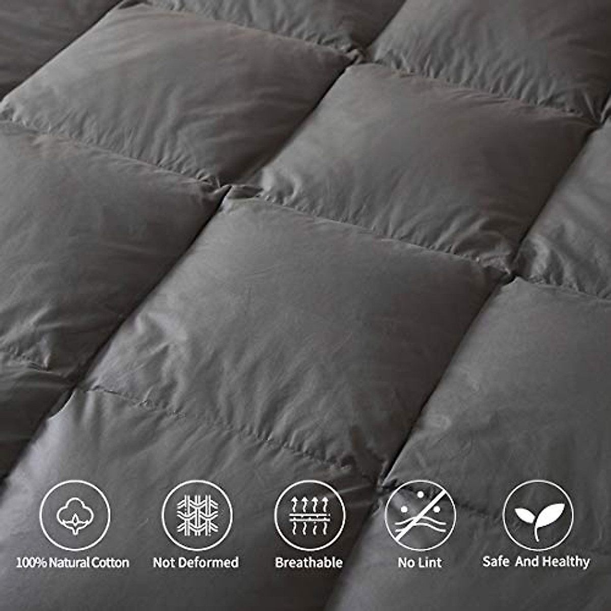 ENMUJOY Goose Down Comforter Twin Size Duvet Fluffy All Season Bedding Medium Warmth Soft 100% Organic Cotton Cover 8 Corner Tabs 33 oz (Grey, Twin)