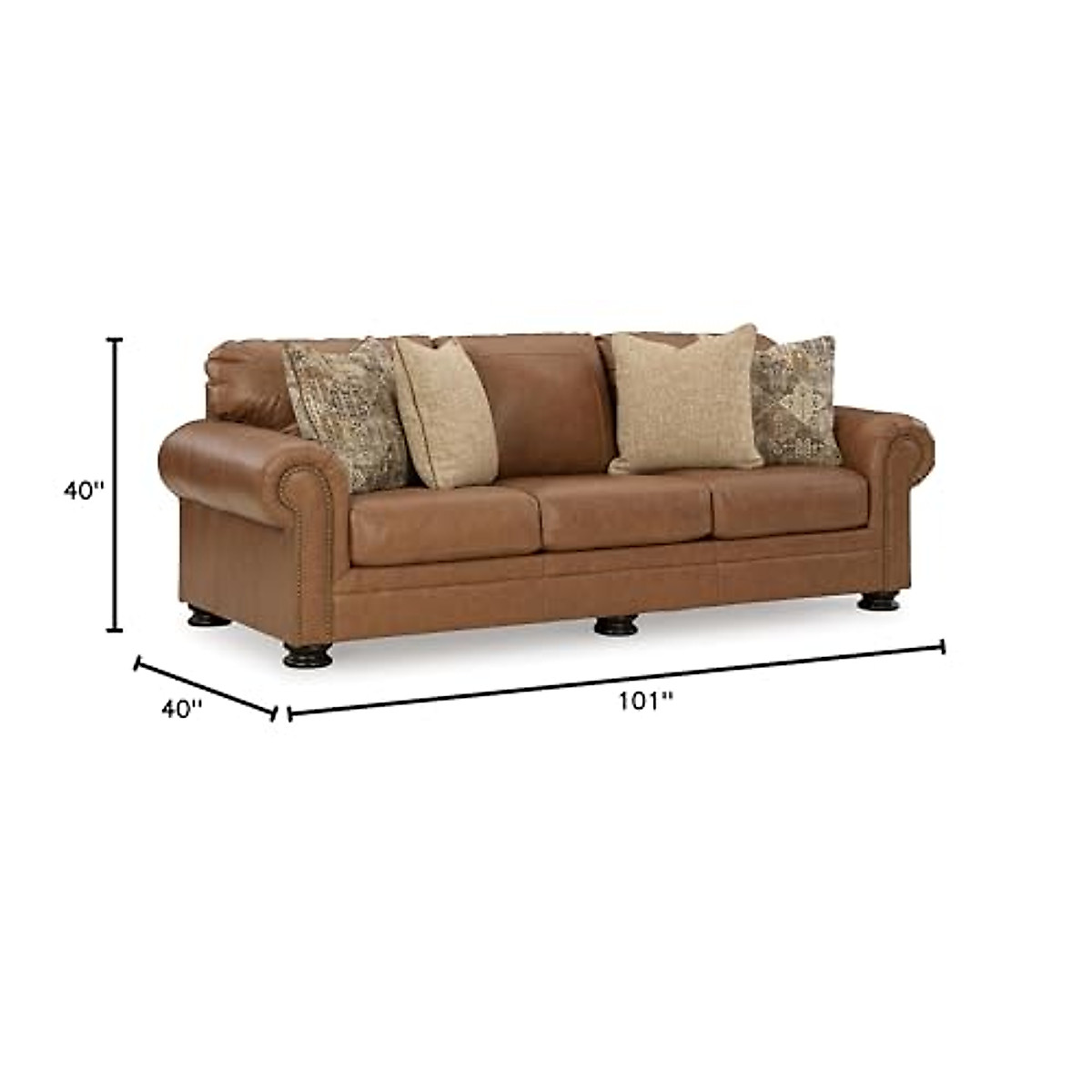 Signature Design by Ashley Carianna Classic Leather Match Sofa with Nailhead Trim, Dark Brown