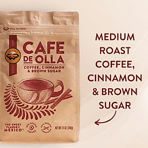 Café De Olla Ground Coffee, 12 Ounce, Cinnamon and Brown Sugar Spiced Mexican Dark Roast Coffee by La Monarca Bakery
