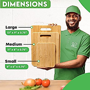 K BASIX Wood Bamboo Cutting Board Set of 3 with Handle, Organic Wood Cutting Board for Chopping Meat, Butcher Block, Veggies & Cheese, for Kitchen