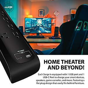 Digital Energy 8 Outlet Surge Protector Power Strip 4200 Joules USB-C and USB-A, 3 Wide Spaced Outlets, 6 Foot 14/3 AWG Cord, White