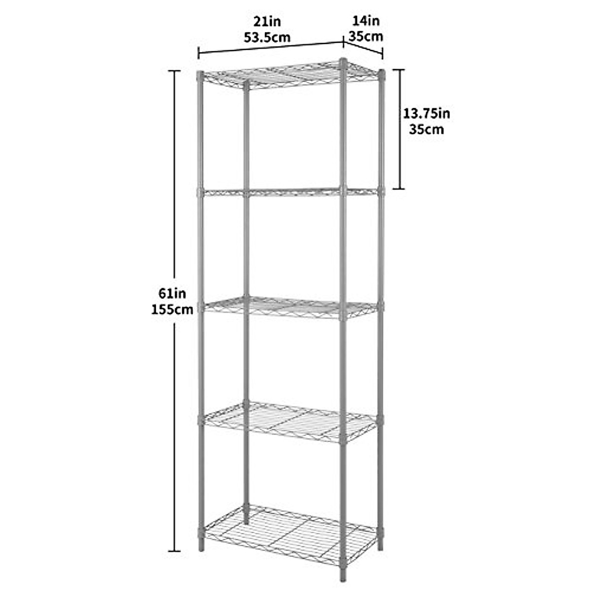 JEROAL 5-Tier Wire Shelving Unit, Multipurpose Standing Storage Shelves Metal Display Rack for Pantry Laundry Bathroom Kitchen Garage Closet Organization,350LbS Capacity,13.8" D×21" W×61" H,Gray