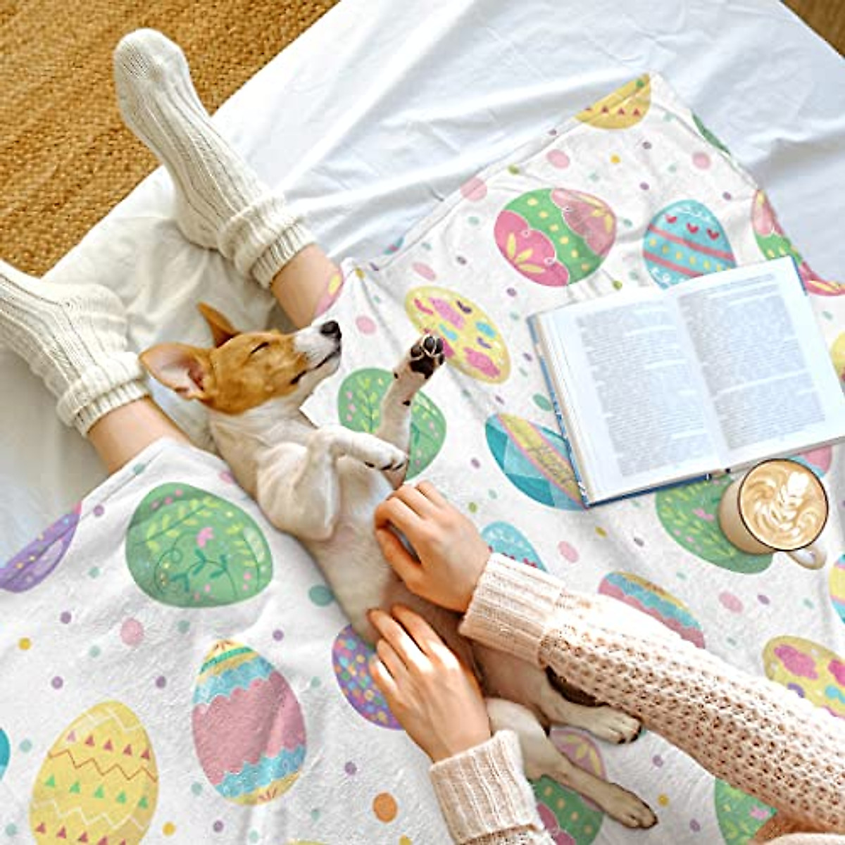 Soft Luxury Easter Blanket Colorful Eggs Flower Warm Throw Blanket for Couch,Lightweight Plush Fuzzy Cozy Easter Blanket Throw,Seasonal Spring Holiday Blankets for Couch Bed Living Room 50"x40"