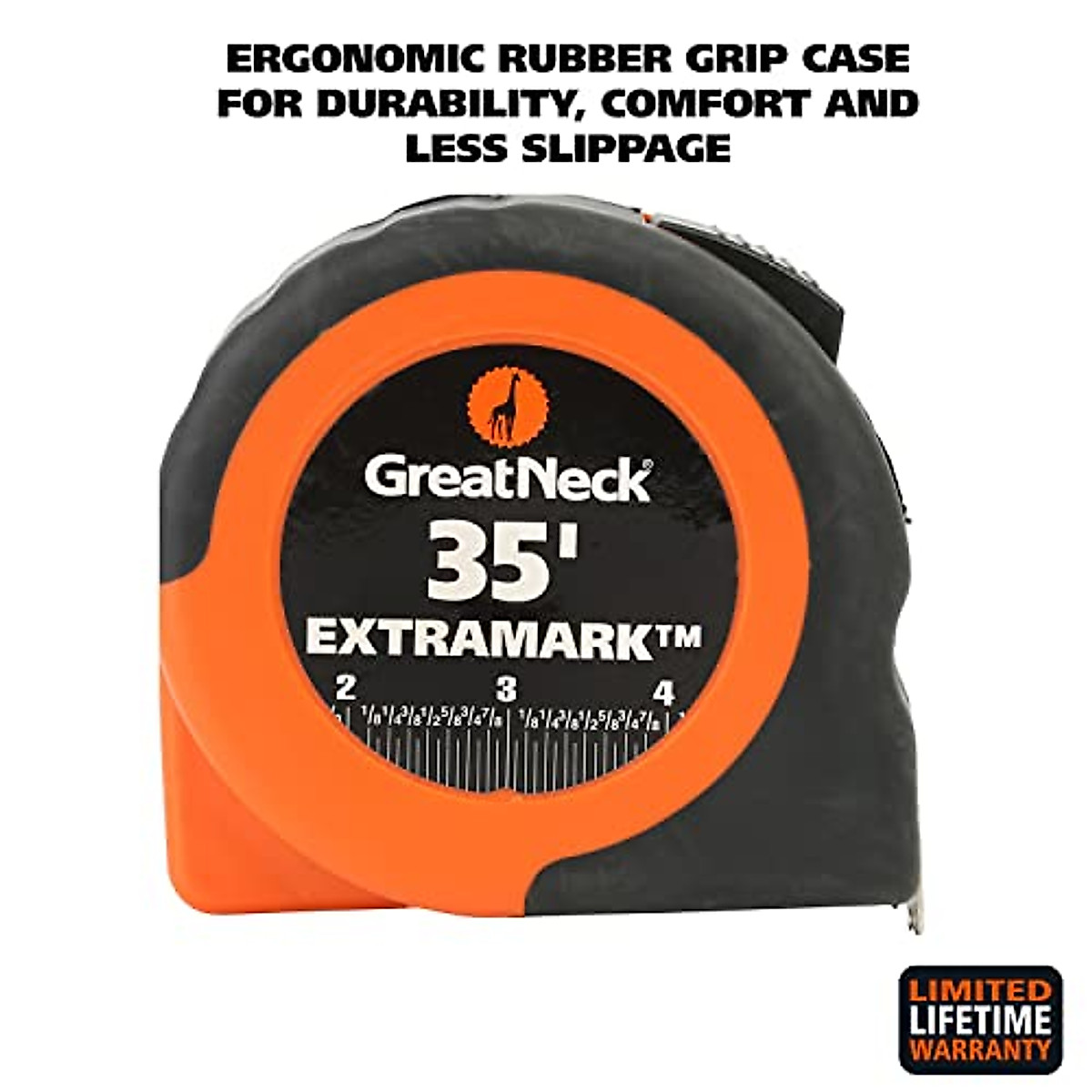 GreatNeck 95010 35 Ft. x 1 Inch ExtraMark Tape Measure, Tape Measure with Fractions, Tape Measure Retractable, Measuring Tape Easy Read