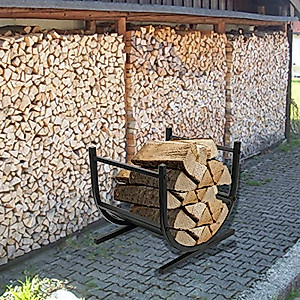 Finderomend Fireplace Log Holder Firewood Rack 17 Inch Heavy Duty Small Cast Iron Firewood Log Rack Bin for Patio Deck Fireplace Indoor/Outdoor with Scrolls for Log Wood Lumber Kindling Black