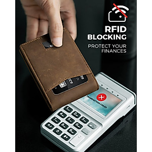 LORZOR AirTag Wallet - Minimalist Front Pocket Mens Wallet for Apple Air Tag, Full Grain Leather, Bifold RFID Blocking Air Tag Wallets for Men up to 12 Cards Gifts for Him (Air Tag Not included)