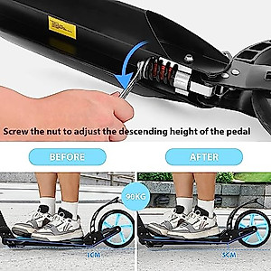 Scooter for Kids Ages 8-12, Folding Scooter for Teens/Adults with 4 Adjustment Levels, Big 8" Wheels Scooter with Anti-Shock Suspension and Carry Strap, Adult Scooter up to 220lbs, Azure