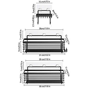 ODesign Shower Caddy Basket with Hooks Soap Dish Holder Shelf for Shampoo Conditioner Bathroom Storage Organizer SUS304 Stainless Steel Rustproof No Drilling Adhesive 3 Pack - Black