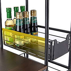 Home Multifunctional Storage Shelf with Lockable Wheels, 4 Tier Shelf+4 Tier Pull-out Storage Unit Materials Storage Rack Anti-collision Kitchen Organizer Rack for Bread, Kitchenware, Microwave