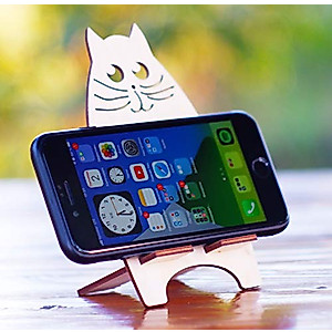 Dolyacrystal Wooden Phone Holder - Cute Decorative Dock with Animal Design - Lightweight & Non-Slip Wood Phone Stand for Desktop, Kitchen, Bedroom, Office - Cradles Most Smartphones & Tablets