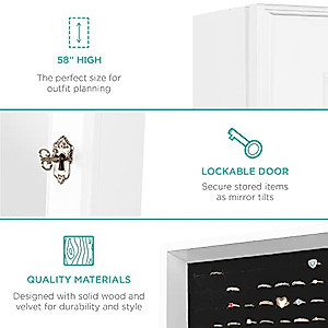 Best Choice Products Standing Mirror Armoire, Lockable Jewelry Storage Organizer Cabinet w/Velvet Interior, 3 Angle Adjustments - White