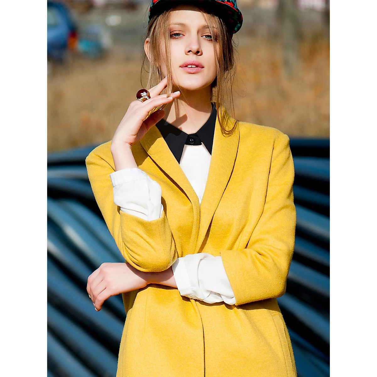 Giegxin 2 Pcs Dickey Rhinestones Fake Collar for Women Embellished Detachable Half Shirt Choker False Collar(Black, White,Simple Style)