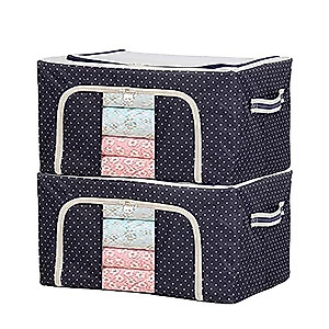 CEGAR Oxford Fabric Storage Box, Stackable Storage Bag Organizers, Double Zipper Folding Holder Container Organizer with Steel Frame for Clothes Bed Sheets Blanket (Blue-72L-2)