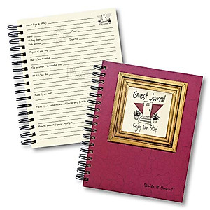 Journals Unlimited "Write it Down!" Series Guided Journal, Guest Journal, Enjoy Your Stay!, with a Cranberry Hard Cover, Made of Recycled Materials, 7.5"x 9"