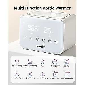 Baby Bottle Warmer, Grownsy 10-in-1 Fast Bottle Warmer Accurate Tem Control, with LCD Display, Timer, Defrost, Sterili-zing, Keep 24H, Double Bottle Warmer for Breastmilk& Formula, Heat Baby Food Jars