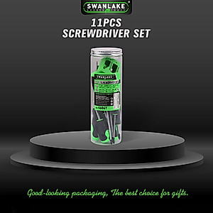 SWANLAKE 11PCS Screwdriver Set, Magnetic 5 Phillips and 5 Flat Head Tips for Fastening and Loosening Seized (11PCS)