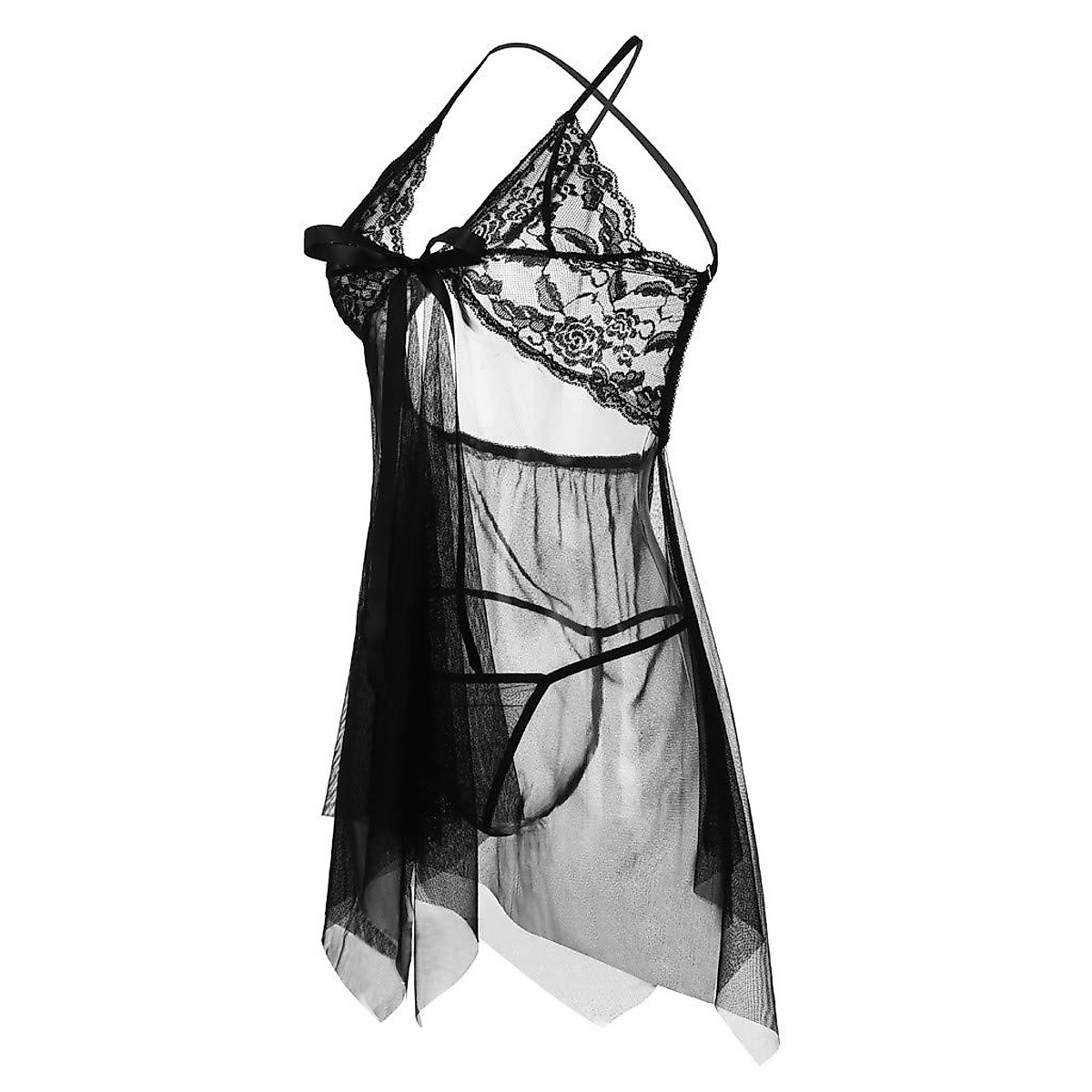 Toxz New Women Sexy Lingerie Screen Perspective Backless Sling Lace Underwear Pajamas,Chemise Teddy Babydoll,Deep V Sheer Perspective Floral Embroidered