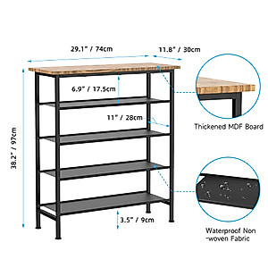 isightguard Shoe Rack Organizer, 5 Tier Shoe Storage Rack, Shoe Shelf Holds 16-20 Pairs of Shoes, Shoe Tower for Closet Entryway, Free Standing Shoe Racks with Sturdy Wooden Top Panel and Steel Frame