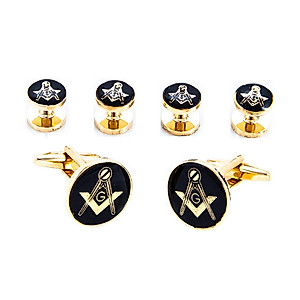 MRCUFF Freemason Masonic Mason Cufflinks & Studs Tuxedo Set in a Presentation Gift Box & Polishing Cloth