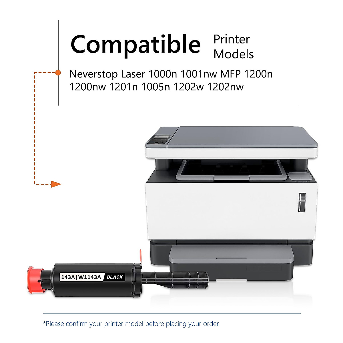 143A | W1143A 1 Pack Black (with Chip) Toner Cartridge Reload Kit Toner Compatible Replacement for HP 143A Neverstop Laser 1000n 1001nw Neverstop MFP 1200n 1200nw 1201n 1005n 1202w 1202nw Printer