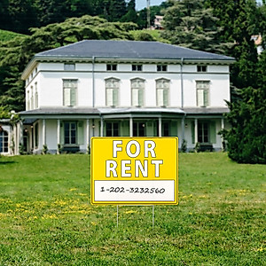 For Rent Sign with Stand Yellow 18" x 14" Double-Sided Corrugated Plastic Yards Signs with Arrow Stickers Metal Stakes for Outdoor Business House Real Estate 3 Pack